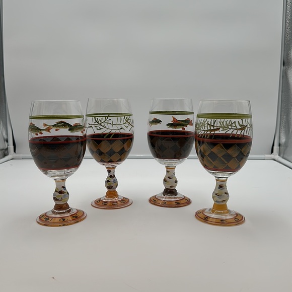 Zrike | Dining | Set Of 4 Zrike Outpost 4 Oz Water Goblets Hand Painted ...